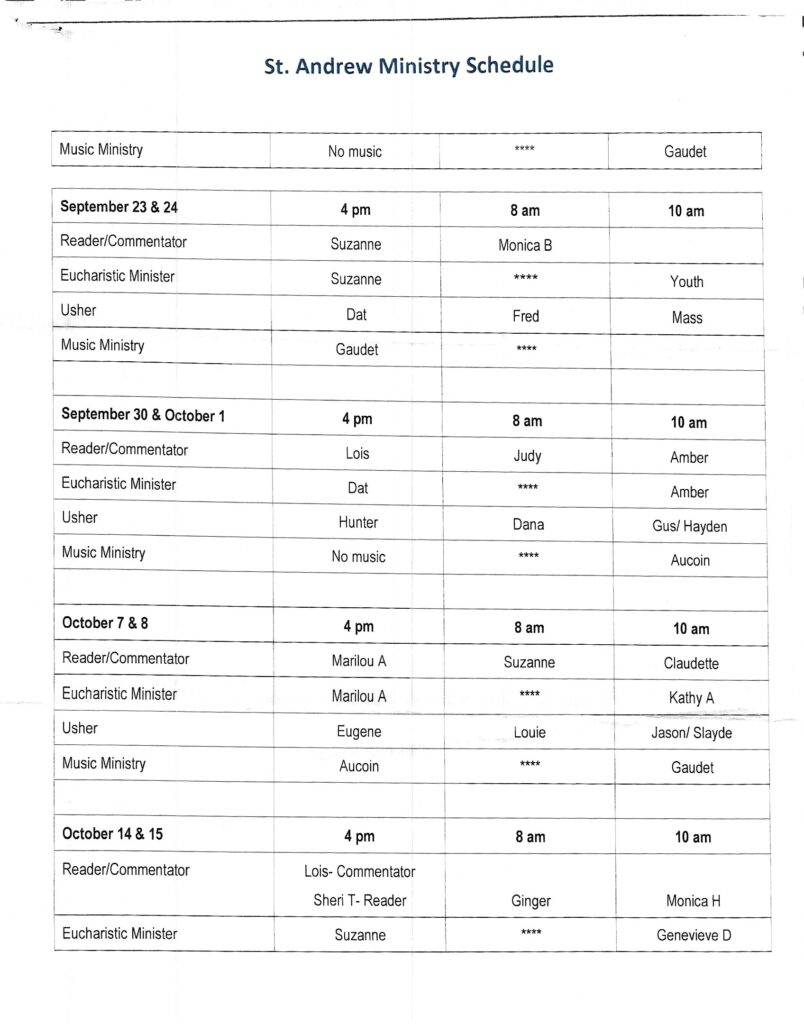 ministry schedules – St. Andrew Church