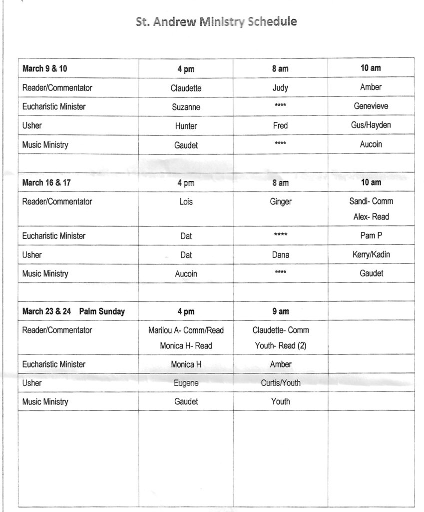 ministry schedules – St. Andrew Church